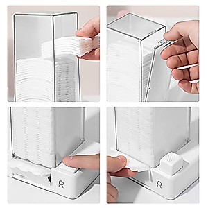 Hoenu Automatic Cotton Pad Dispenser, Square Press Out Cosmetic Cotton Pad Holder and Organizer, Lint-Free Nail Wipes with Dispenser, Vanity Makeup Organizer (White)