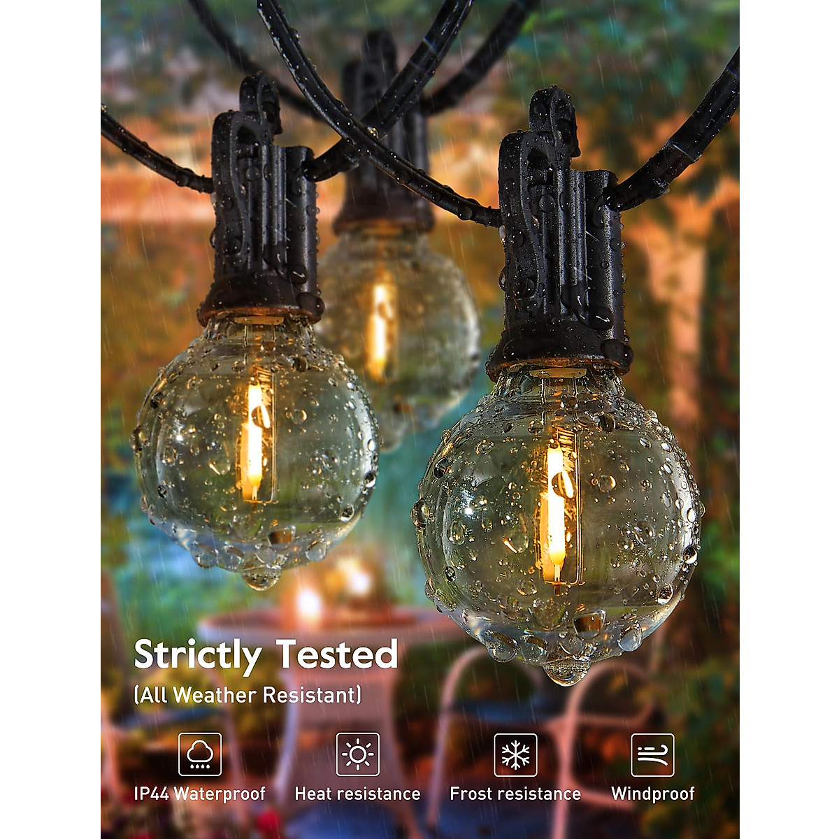 Outdoor String Lights 60 Feet G40 Globe Patio Lights with 32 Edison Shatterproof Bulbs(2 Spare), Waterproof Connectable Hanging Christmas Lights for Backyard Porch Balcony Party Xmas Decor