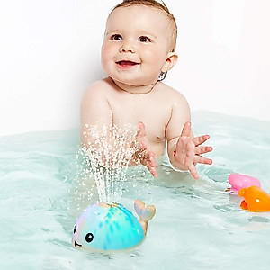 Bath Toys Water Spraying Whale Squirt Toy LED Light Up Bath Toys Bathtub Shower Pool Bathroom Toy for Baby Toddlers 1-3 Infant Kids Water Toys