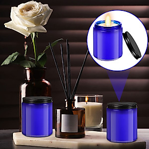 32 Pcs 8 oz Glass Jars with Black Metal Lids Round Empty Candle Making Jar Bulk Small Candle Jars Leakproof Canning Body Butter Containers for Spice Powder Liquid Food Storage (Blue)