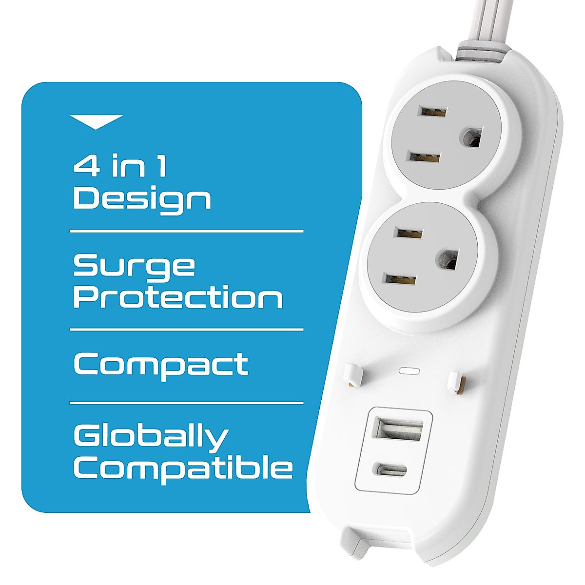 Ceptics Travel Power Strip W/ Adapter Plug Set - Equipped with USB, Type C for iPhone, Chargers, Cell Phones, Laptop - Plugs for Europe, Asia, China, USA, Africa, South America PS-2U