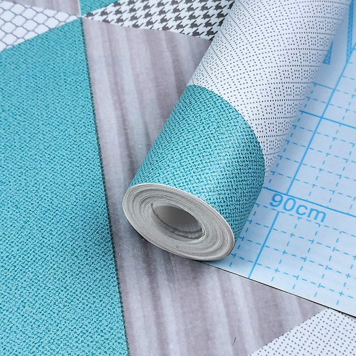 Yifasy 2 Pack Shelf Liners Blue Gray Triangle Self-Adhesive Drawer Cabinet Papers Line Flat House Furnitures 17.7 Inch Wide