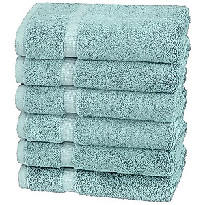 Amazon Brand – Pinzon Organic Cotton Hand Towels, Set of 6, Spa Blue, 30"L x 18"W