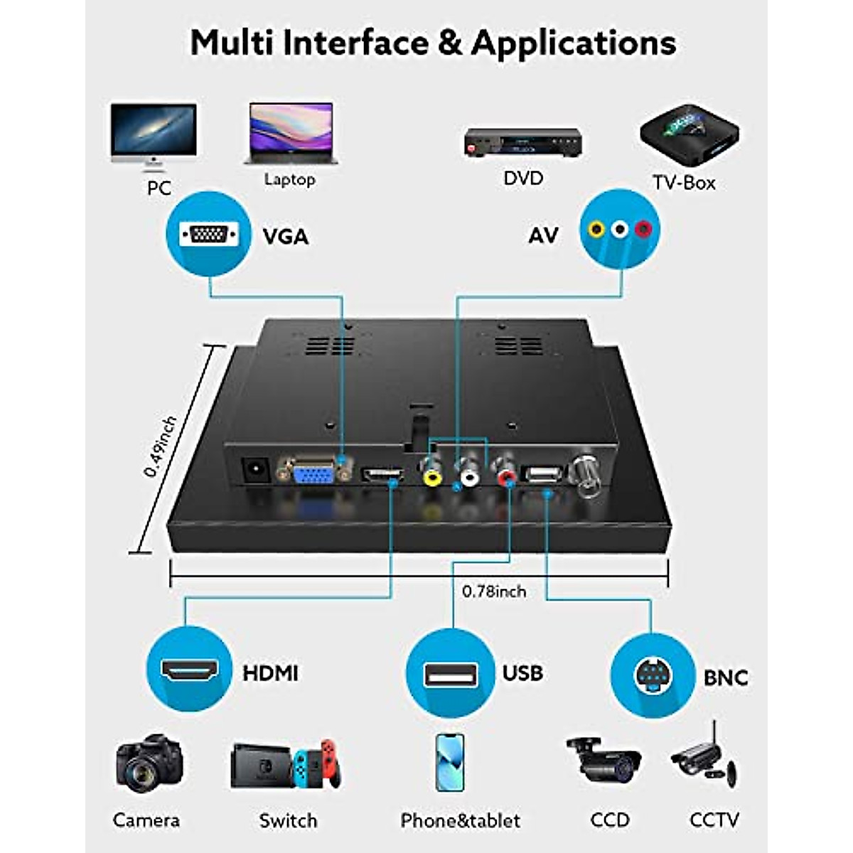 Miktver 8 inch Security Monitor, 1280x800 Resolution Small HDMI 1080P Portable IPS Monitor, TFT LCD Mini HD Color Screen with Bulit-in Speaker