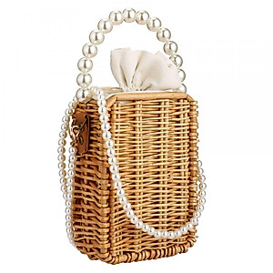 Rattan Bag, Summer Tote Bag, Beach Bag Purse for Women, Top Handle Handbag, Pearl Purse