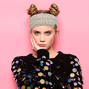 Loritta 4 Pack Womens Winter Headbands Fuzzy Fleece Lined Ear Warmer Cable Knit Thick Warm Crochet Headband Gifts, ZS A Pure Design Black+Beige+Dark Grey+Light Grey