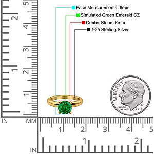 Blue Apple Co. Yellow Tone, Simulated Green Emerald CZ Size-6 Round Cubic Zirconia Cathedral Solitaire Wedding Engagement Ring Simulated CZ 925 Sterling Silver Center Stone-(6mm)