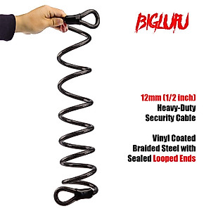 BIGLUFU Bike Security Steel Cable, 7ft/210cm Long Braided Steel Lock Cables, 12mm Flexible Steel Cable with Loop End