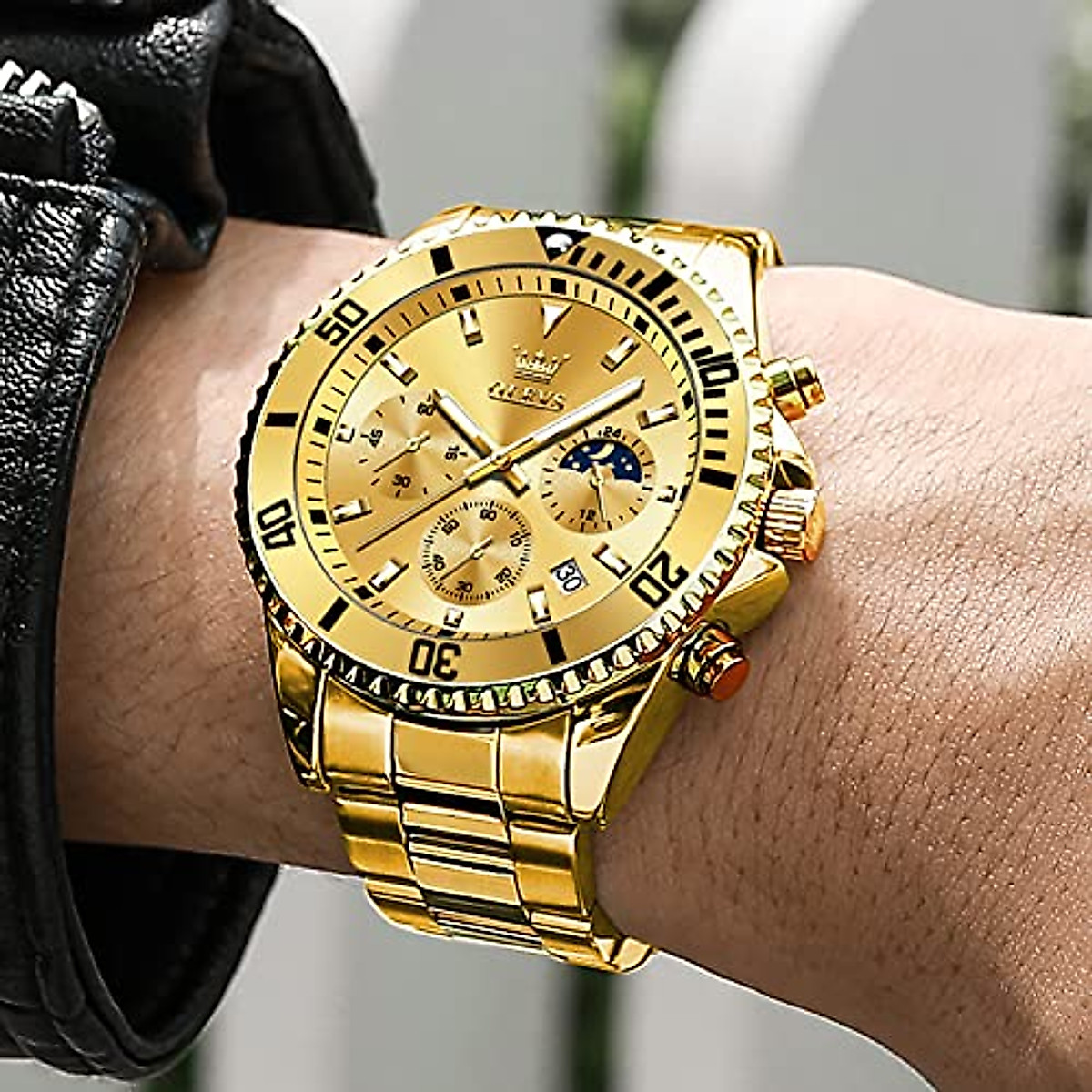 OLEVS Gold Watch for Men Classic with Date Business Dress Luxury Big Face Male Watch Waterproof Luminous Pro Diver Mens Wrist Watch Analog Two Tone Stainless Steel Multifunction Watch