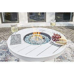 Signature Design by Ashley Outdoor Sundown Treasure Round Fire Pit Table, White