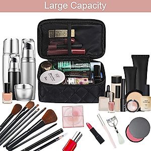 CGBOOM Makeup Bag Organizer, Portable Travel Toiletry Bag for Women, Large Capacity Double Layers Make up Bag With Brush Compartment and Handle, Black Cosmetic Bags for Women Travel Must Haves