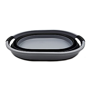 SAMMART 28L (7.4 gallon) Collapsible Plastic Laundry Basket-Oval Tub/Basket - Portable Washing Tub-Space Saving Laundry Hamper, Water capacity: 22L (5.8 gallon) (1, Bright Blue)