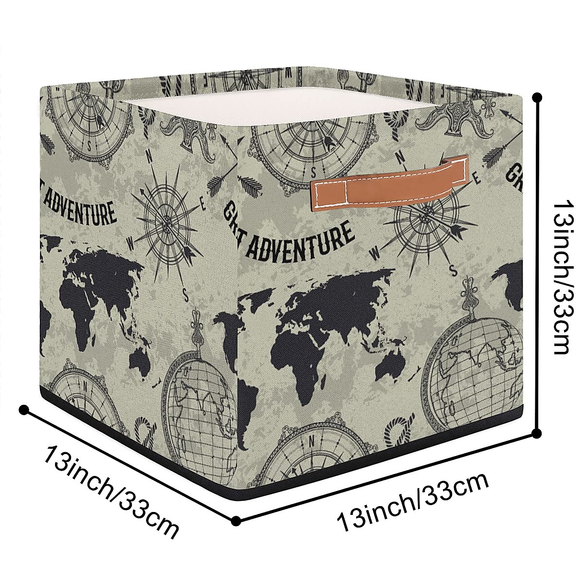 Foldable Storage Bins 13x13 Storage Cubes Old Adventure Map Fabric Storage Baskets for Shelves Drawer with Handles Organizer for Shelves Toy Nursery Closet Bedroom