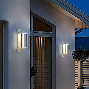 illumishin Outdoor Wall Light Fixtures Exterior Waterproof Wall Lanterns Porch Sconces Wall Mounted Lighting with Glass Shades, Modern Matte White Wall Lamps for Patio Front Door Entryway Garden
