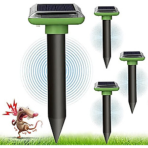 Solar Mole Repellent Ultrasonic,Ultrasonic Pest Repeller,Snake Repellent,Deterrents for Garden Outdoor Waterproof,Pest Deterrent Repelling Mole, Gopher, Mole, Mouse, Snake, Rodent (4 Pack)