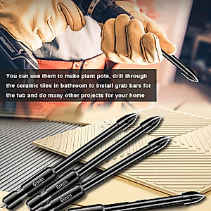 10Pcs Masonry Drill Bits Set, 6mm Glass and Tile Drill Bit, 1/4 Hex Shank Tungsten Carbide Tip Drilling Tools for Mirror Ceramic Tile on Concrete and Brick Wall