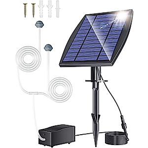 NFESOLAR Aquarium Air Pump Oxygenator, 2.5W Solar Air Pump with 2 Air Bubble Stones, Solar Pond Aerator up to 120 Gallons 3 Mode&No Noise Solar Aerator for Pond Stock Tank Fishing Hydroponics