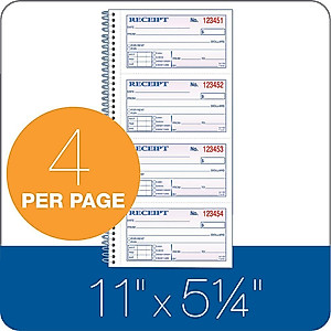 TOPS Money/Rent Receipt Book, 2-Part, Carbonless, 11 x 5.25 Inches, 4 Receipts/Page, 200 Sets per Book (4161) , White