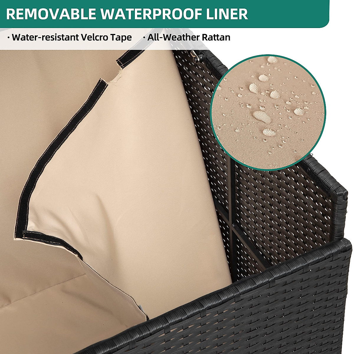 YITAHOME 200 Gallon Large Wicker Deck Box w/Storage Net, Rattan XL Outdoor Storage Box Patio Cushion Storage, Waterproof Storage Box for Patio Furniture, Garden Tools, Pool Sports Equipment (Black)