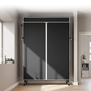 VIPEK V11C Portable Closet Rolling Clothes Rack 5 Tiers Heavy Duty Adjustable Wire Garment Rack with Lockable Wheels Wardrobe Black Metal Clothing Rack with Black Oxford Fabric Cover, Max Load 452LBS