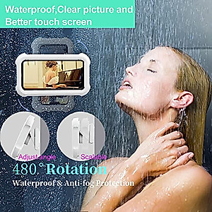 cymtkbr Shower Phone Holder Waterproof 480° Rotating Wall Phone Holder Mount with HD Touch Screen Guardian Phone up to 7inch for iPhone 13 12 Pro 11 XR Max Samsung Galaxy S21