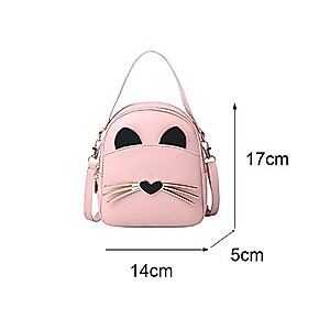 ASUYOERU Women Leather Crossbody Messenger Bag Cartoon Cute Cat Shoulder Backpack, Pink, large 41*30*12cm
