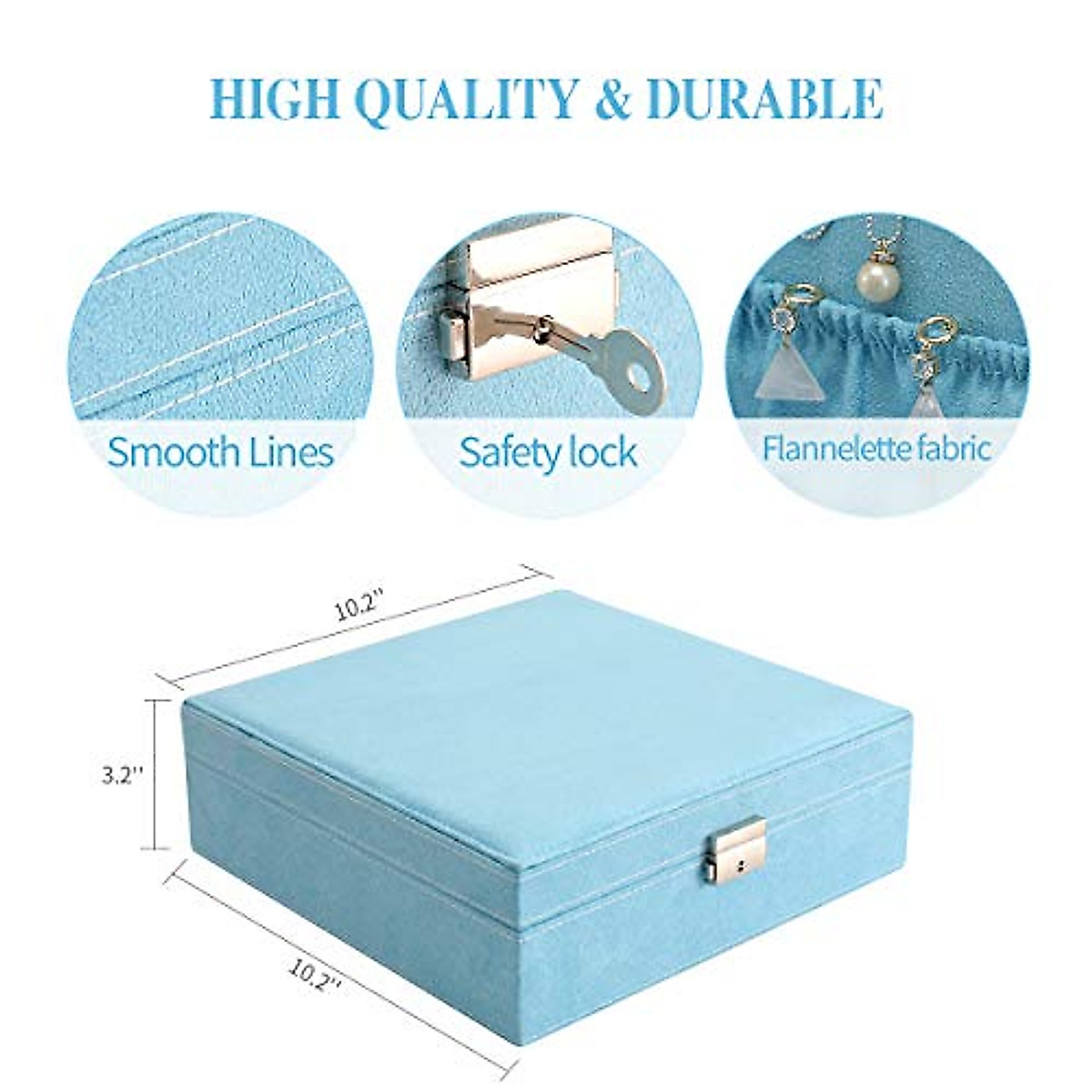 DerBlue Jewelry Case Jewelry Box for Women Two-Layer Lint Jewelry Organizer with Lock -36 Compartments and Removable Partition for Earrings Bracelets Rings Watches Case