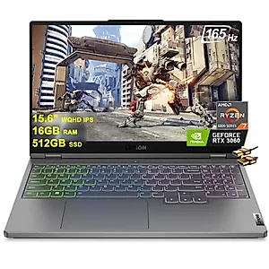 Lenovo Legion 5 15 Gaming Laptop 15.6" WQHD IPS 165Hz (100% sRGB) AMD Octa-ccore Ryzen 7 6800H 16GB RAM 512GB SSD GeForce RTX 3060 6GB USB-C RGB Backlit Win11
