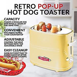 Nostalgia 2 Slot Hot Dog and Bun Toaster with Mini Tongs, Hot Dog Toaster Works with Chicken, Turkey, Veggie Links, Sausages and Brats
