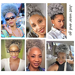 MOONSHOW Ombre Grey Afro Puff Drawstring Ponytail Natural Kinky Curly Ponytail Hair Extension for Black Women African American short Kinky Ponytail Drawstring(Ombre Grey)