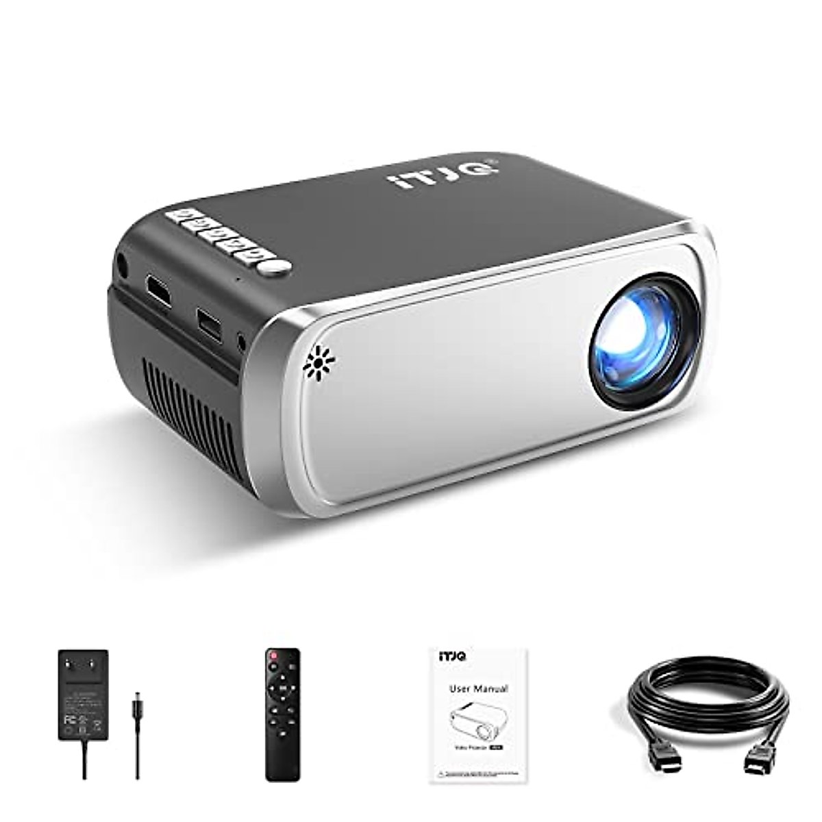 Mini Projector, iTJQ Portable Projector 1080p Supported, Phone Projector Compatible with iOS/ Android Smartphone/ Laptop/ PS4, Movie Projector with HDMI/ USB Interfaces for Home Theater