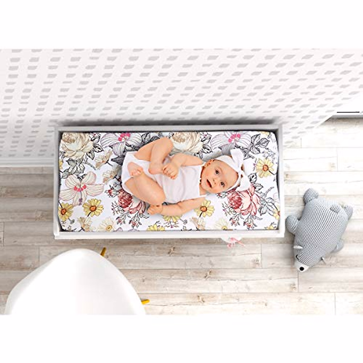 Baby Floral Diaper Changing Pad Cover Cradle Mattress Sheets, Infant Stretchy Fabric Changing Table Cover Changing Mat Cover Baby Nursery Diaper Changing Pad Sheets (Floral)