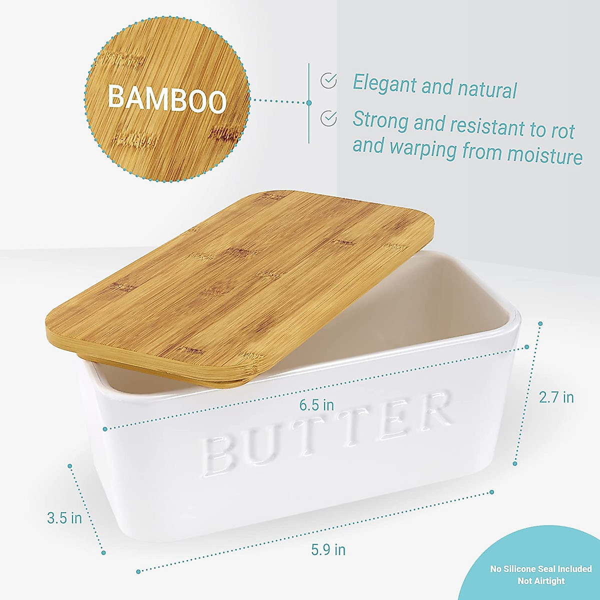 Large Butter Dish with Lid for Countertop, Ceramic Butter Dishes with Lid, White Butter Keeper with a Loose Lid [No Silicone Seal], Butter Container for Refrigerator