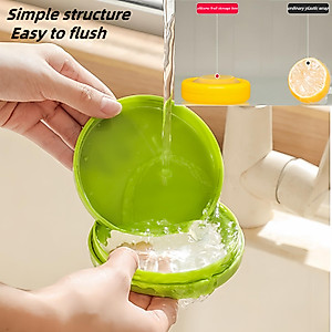 Generic Modern Silicone Fruit Storage Box Set of 4, Round, 3.93 inches by 1.02 inches, Green & Yellow, Reusable, Portable, Flip Top, Fruit, Vegetable, Snacks