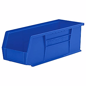 Akro-Mils 30234 AkroBins Plastic Storage Bins, Space-Saving Stackable Bins, Garage Organization Bins, Pantry Organization, Craft Storage, 15-Inch x 5-Inch x 5-Inch, Blue, 12-Pack