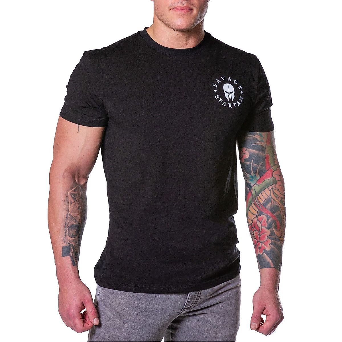 Savage Spartan Muscle T-Shirt for Men - American Warrior Helmet Athletic Fit Tee (X-Large, Black)