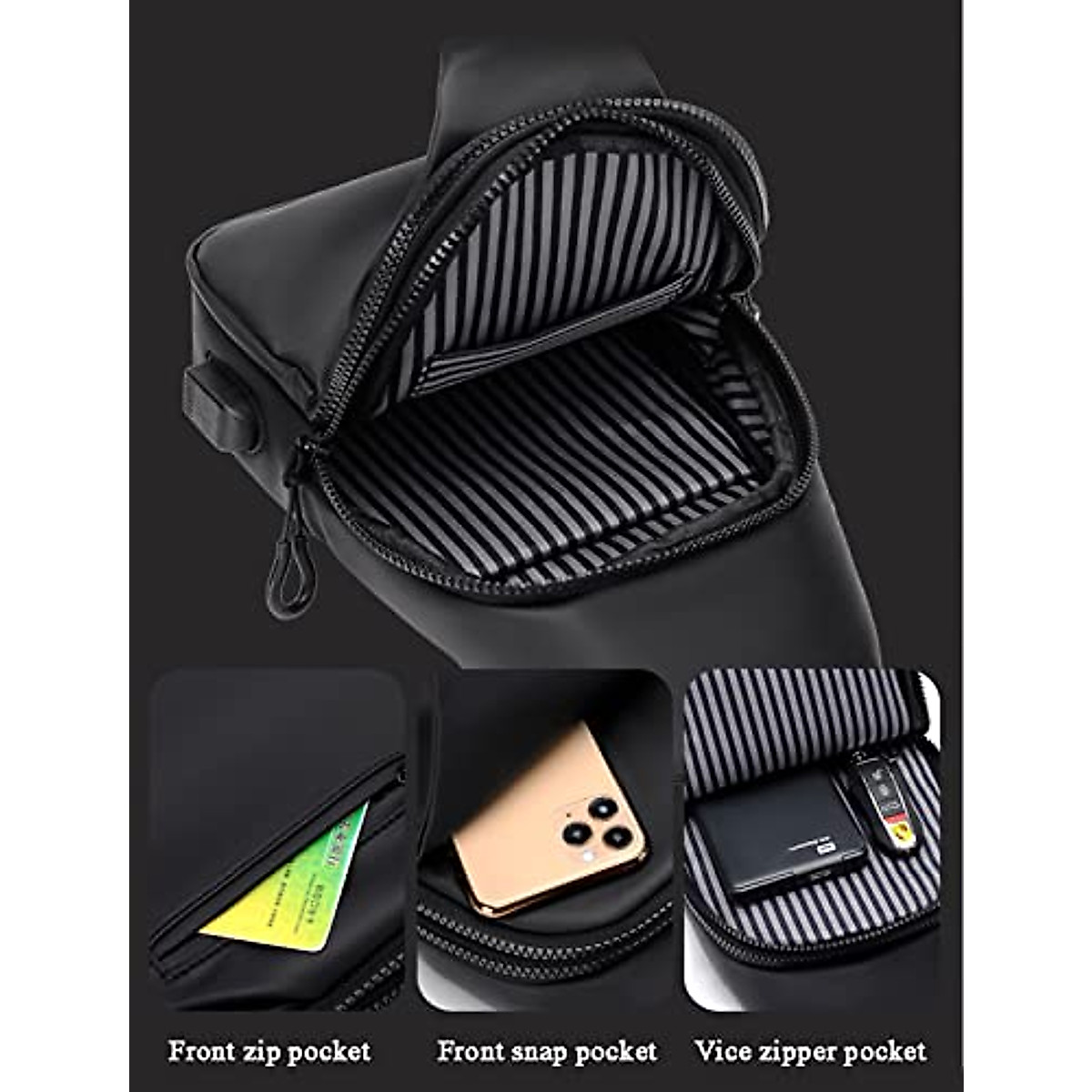 YYFRIEND Waterproof Sling Bag Travel Hiking Chest Bag Daypack, Crossbody Backpack with USB Charging Port