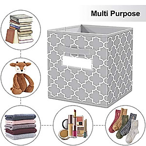 FabTotes Storage Bins 6 Pack Collapsible Storage Cubes, 11"x10.5"x10.5" Large Toy Book Organizer Boxes with Handles and Label Card & Label Holder, Baskets for Organizing Closet Shelves