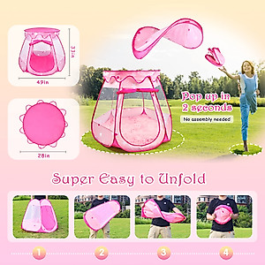 Princess Castle Girls Play Tent with Rug Pop Up Play Tent for Toddlers Kids DISHIO Playhouse Toys for 1 Year Old Birthday Gift Fairy for Girls with Lights Indoor Outdoor Kids with Mat