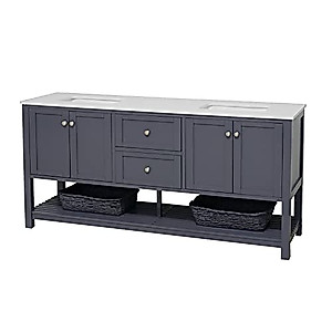 Kitchen Bath Collection Lakeshore 72-inch Double Bathroom Vanity (Engineered White/Marine Gray): Includes Marine Gray Cabinet with Engineered White Countertop and White Ceramic Sinks