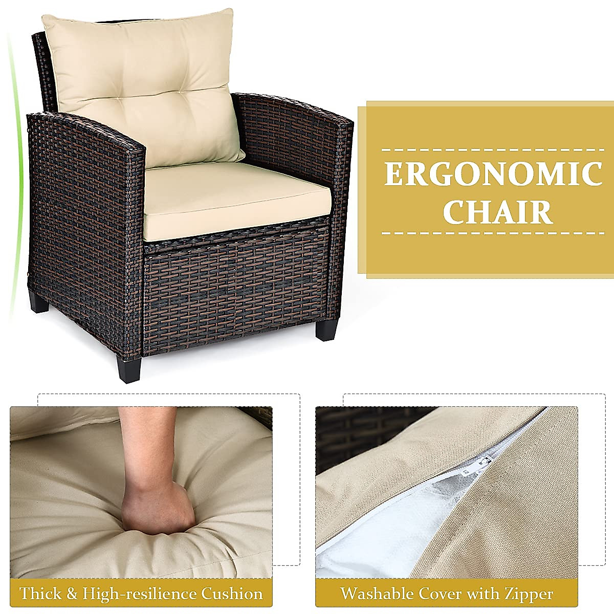 Toolsempire 7 Pieces Patio Furniture Set with 40,000 BTU Propane Round Fire Pit Table, Patio Fire Table Set with Cushions, Lava Rocks & Waterproof Cover, Wicker Conversation Set for Garden(Coffee)