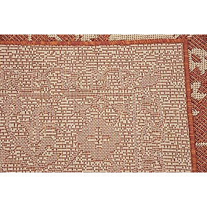 Unique Loom Outdoor Botanical Collection Area Rug - Allover (7' 1" x 10' Rectangle, Terracotta/ Beige)