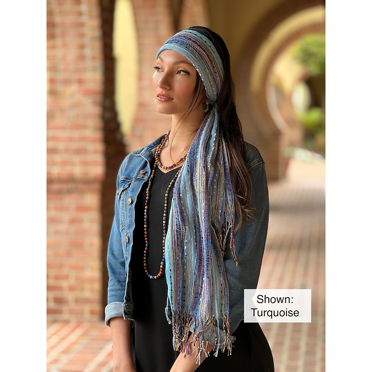 Humble Hilo Multi-Colored Scarf/Shawl for Women Lightweight Head or Neck Scarf (Turquoise (F23))