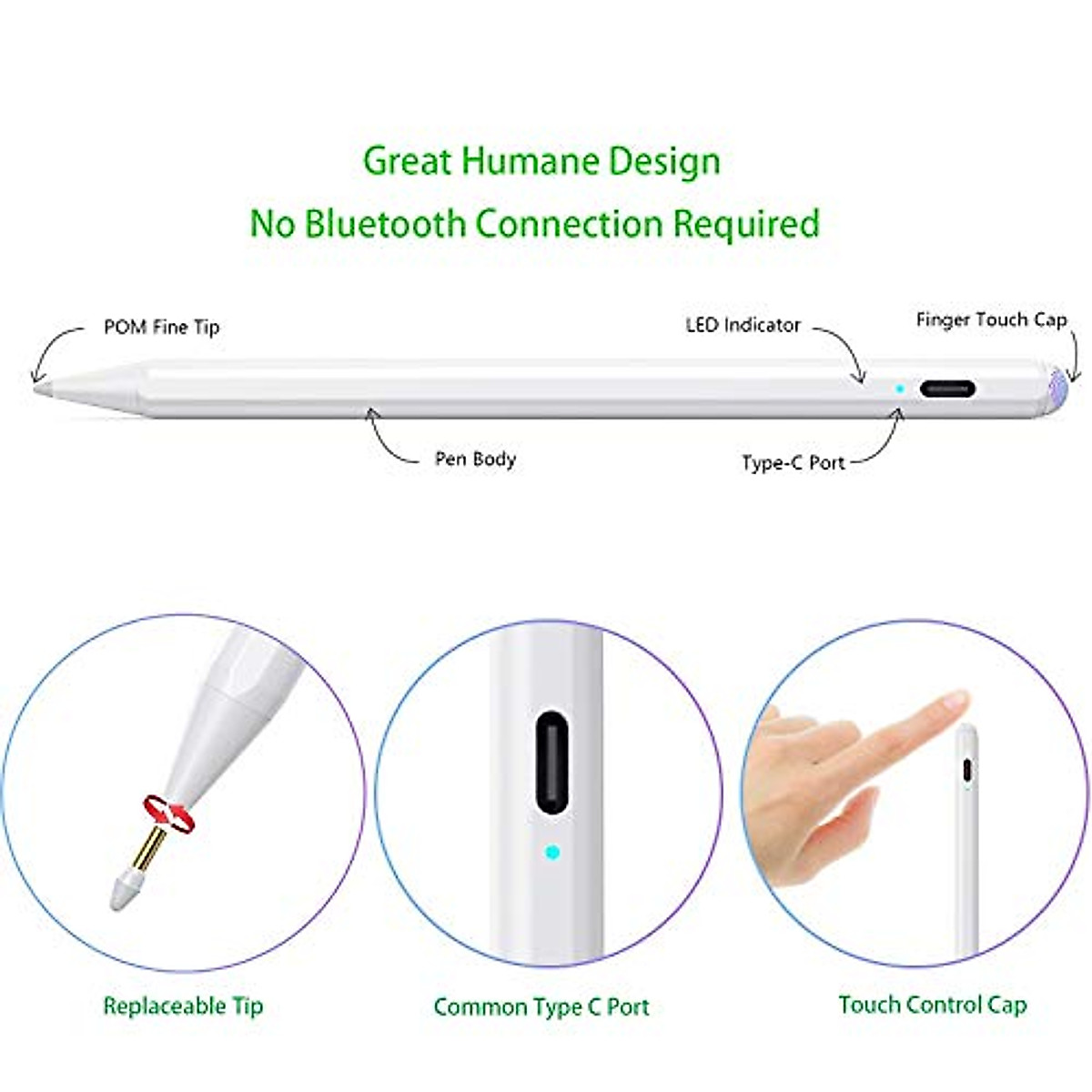 Pencil for Apple iPad Air 5th/4th/3rd Generation,Palm Rejection Stylus Pen for iPad Air 5th/4th/3rd, Tip Stylus Compatible with Apple Pencil 2nd Generation for iPad Air 5/4/3,White