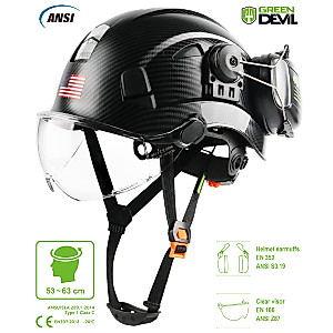 Safety Helmet Hard Hat with Visor and Ear Protection Adjustable Lightweight Vented ABS Work Helmet for Men and Women 6-Point Suspension ANSI Z89.1 Approved Ideal for Industrial & Construction
