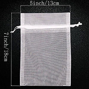 SumDirect  White Organza Bags with Drawstring - 100Pcs 5x7 inch Jewelry Pouches, Wedding Favor Gift Bags for Christmas Party