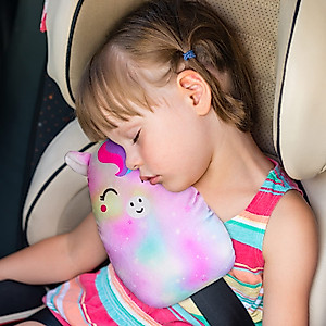 FIODAY Car Seat Belt Covers for Kids Unicorn Seat Belt Pillow Soft Seat Belt Cushion Adjust Seat Strap Pillow Head Neck Support for Children Baby Boys Girls Travel