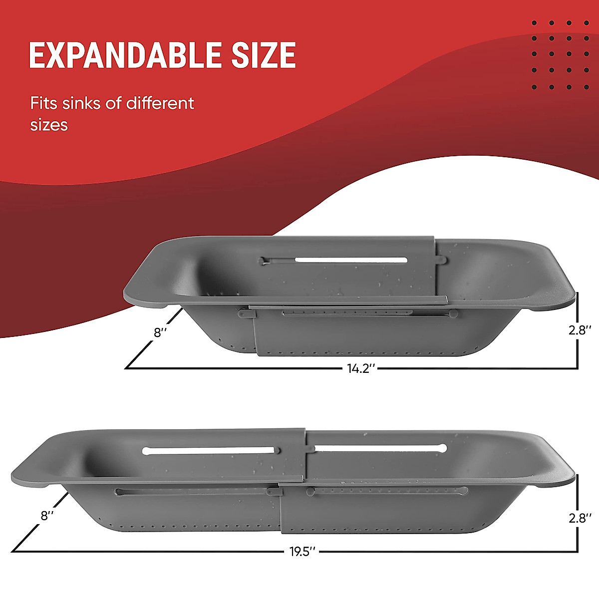 Collapsible Colander, Over the Sink Colander Strainer Basket 8x14-19 inch Size, Extendable Strainers and Colanders