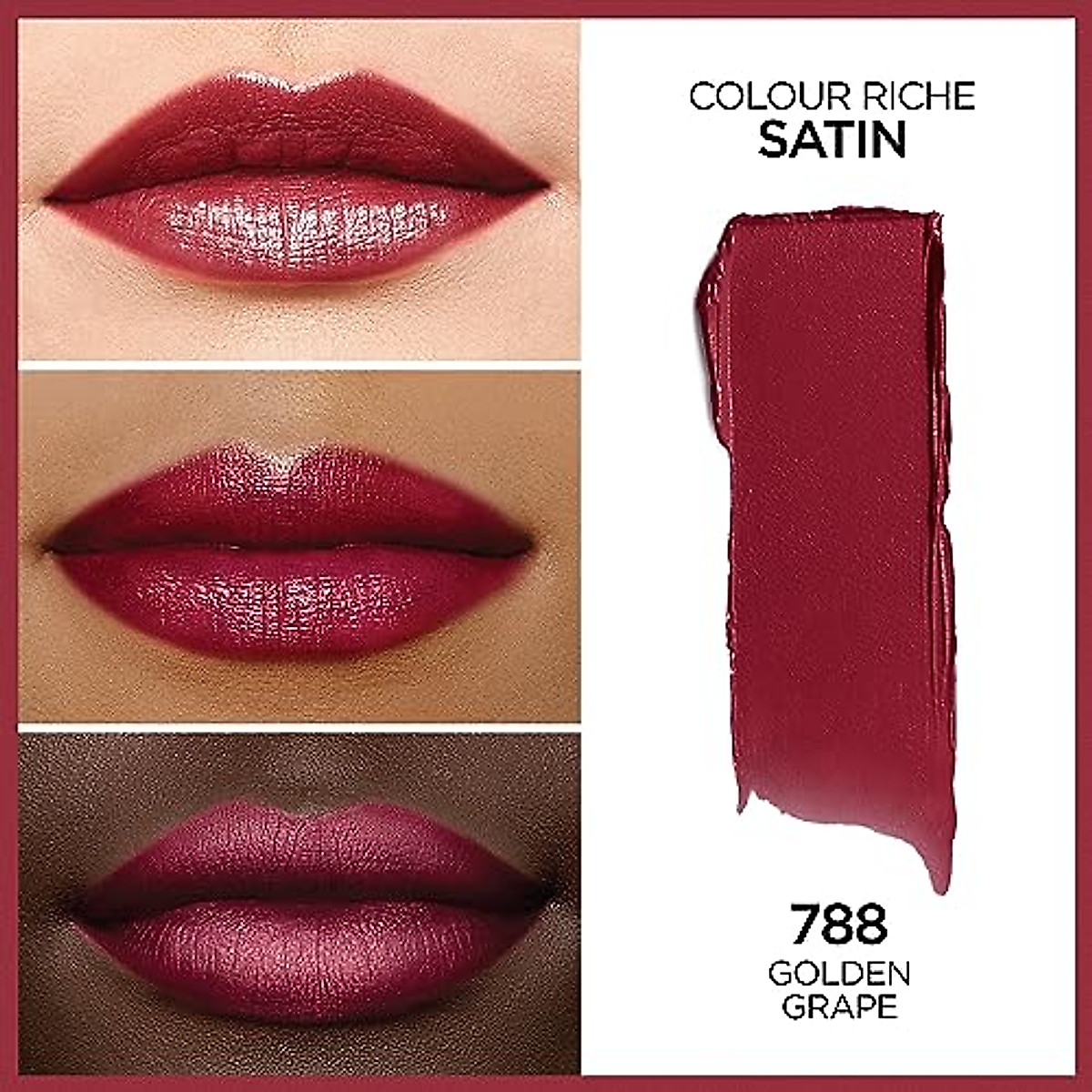 L’Oréal Paris Colour Riche Original Creamy, Hydrating Satin Lipstick with Argan Oil and Vitamin E, Golden Grape , 1 Count