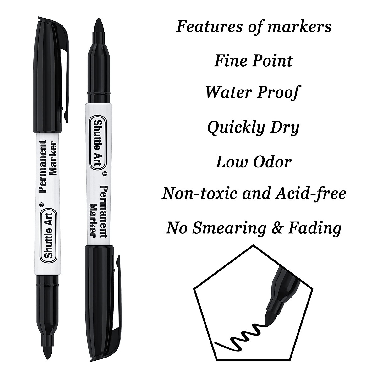 Permanent Markers,Shuttle Art 30 Pack Black Permanent Marker set,Fine Point, Works on Plastic,Wood,Stone,Metal and Glass for Doodling, Marking
